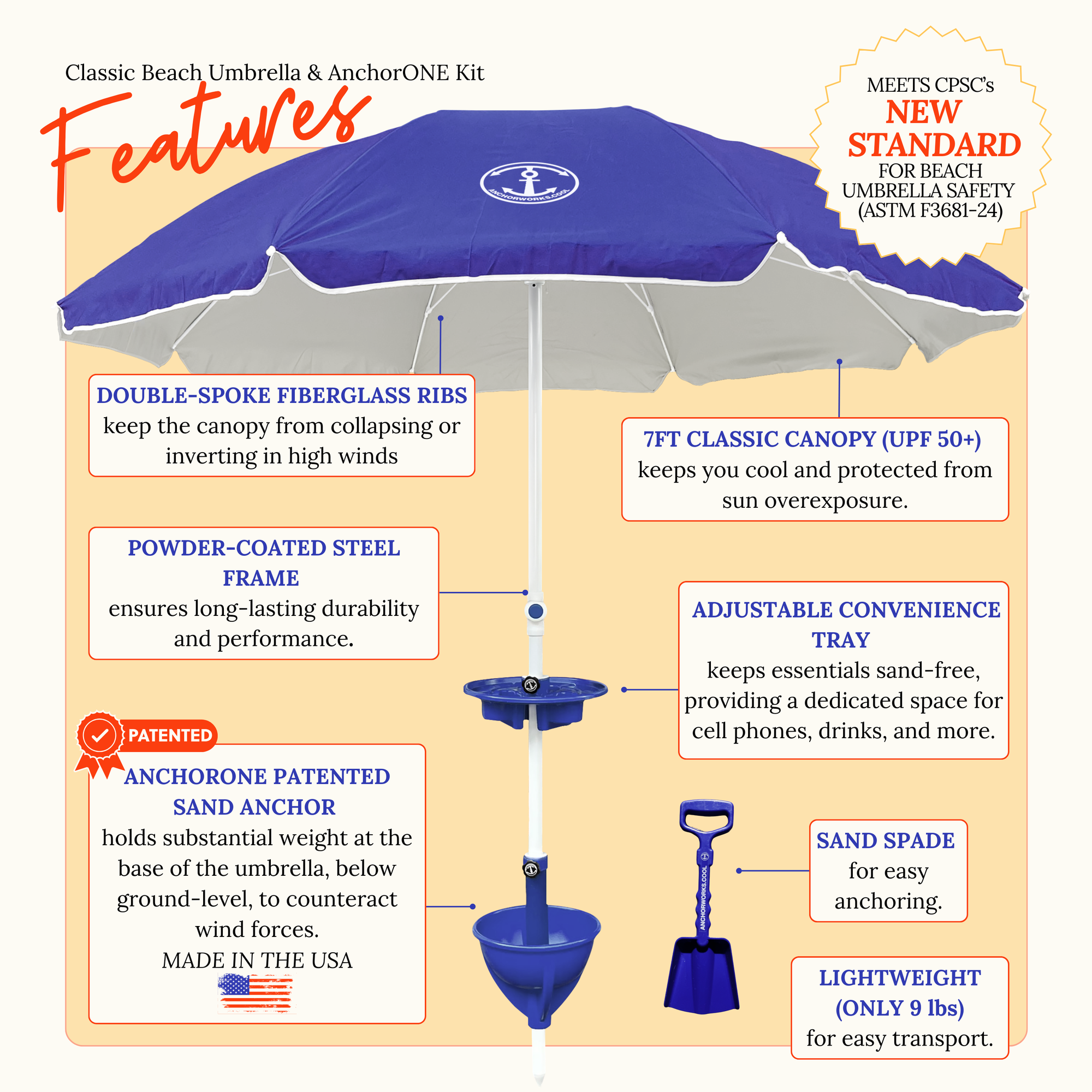 AnchorONE™ Classic Beach Umbrella System | Wind-Resistant Patented ...